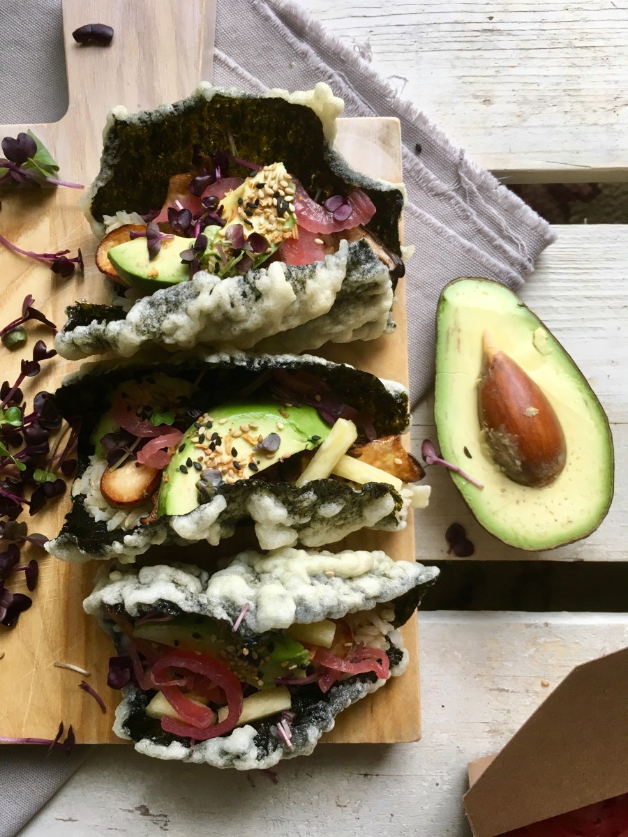 Sushi Tacos // ++Tempura Frying Nori | Eat More Plants.