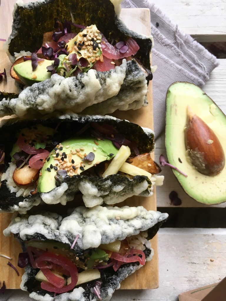 Sushi Tacos // ++Tempura Frying Nori | Eat More Plants.